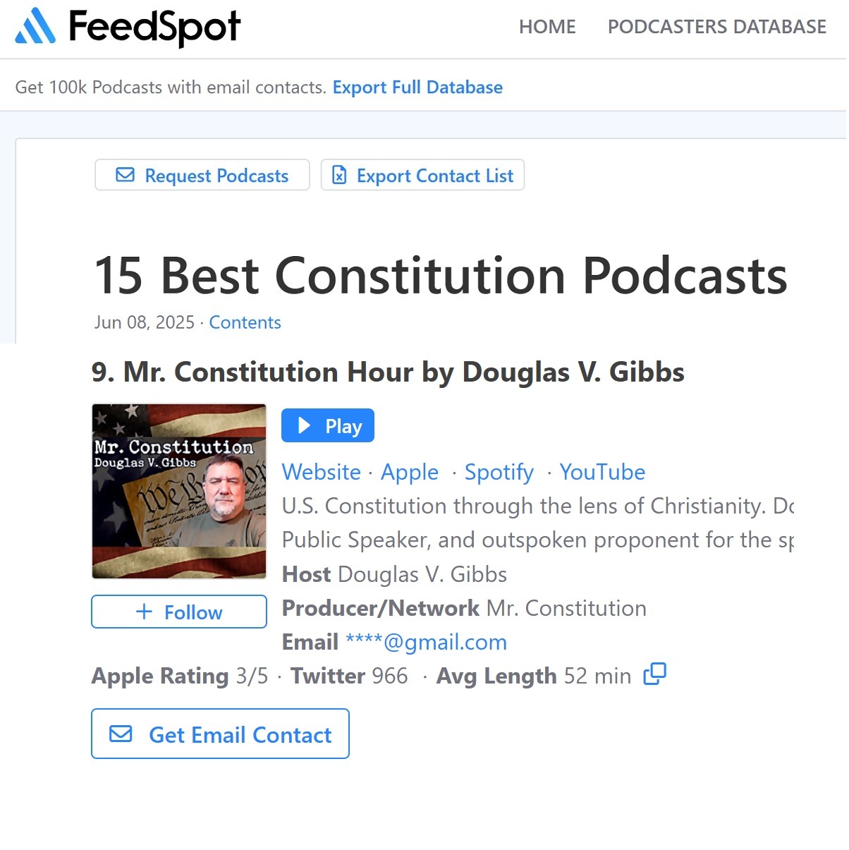 Mr. Constitution Hour ranked among TOP 10 Podcasts! – Douglas V. Gibbs